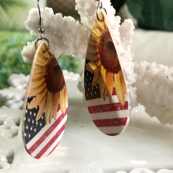 Jewelry | Nip Red White Blue American Flag Sunflower Earrings | Poshmark